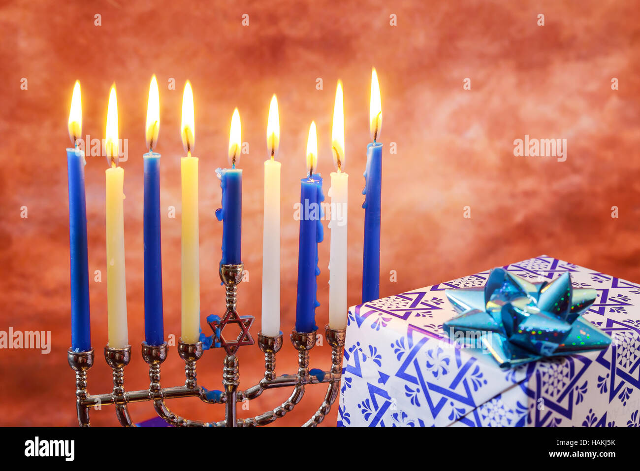 Jewish holiday hannukah symbols - menorah, donuts, chocolate coins and ...