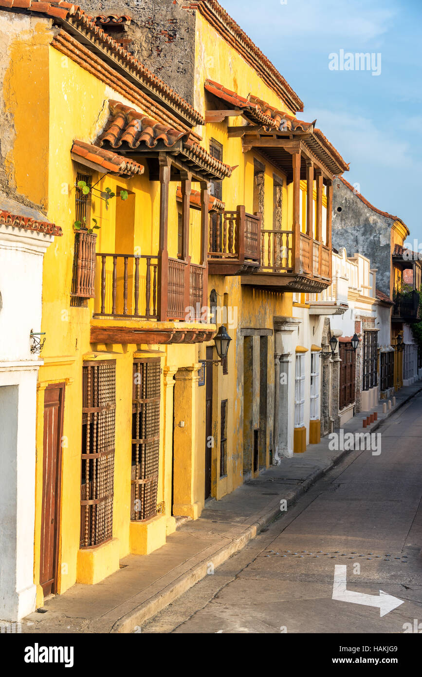 View of a historic colonial street in the center of Cartagena, Colombia ...
