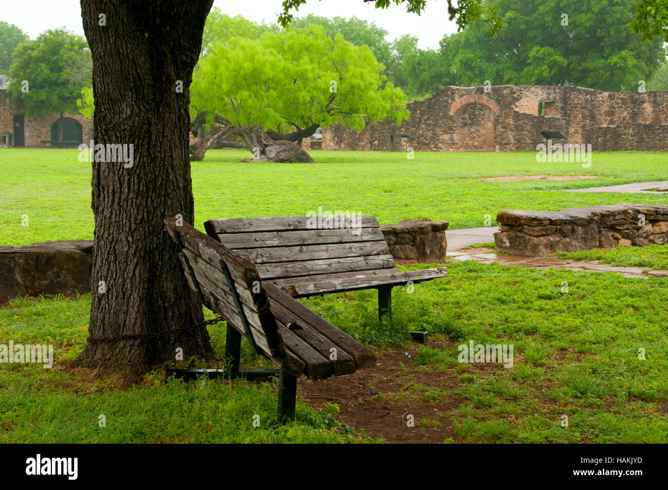 Wall ruins with bench at Mission Espada, San Antonio Missions National ...
