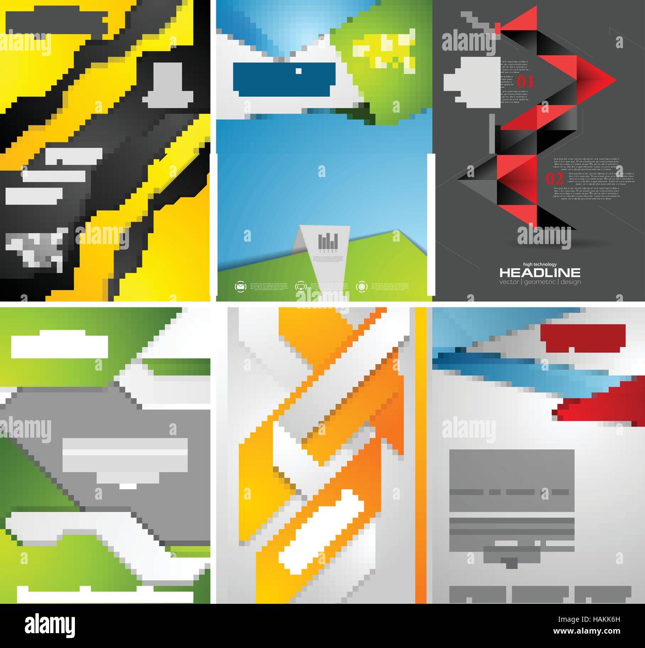 Set of bright tech corporate flyer templates design. Abstract vector ...