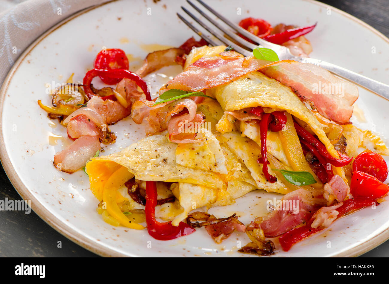 Eggs, bacon and vegetables for a healthy breakfast Stock Photo - Alamy
