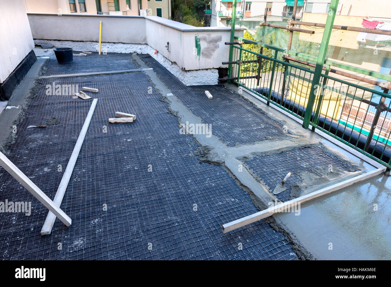 renovation construction site on the roof of a building Stock Photo - Alamy