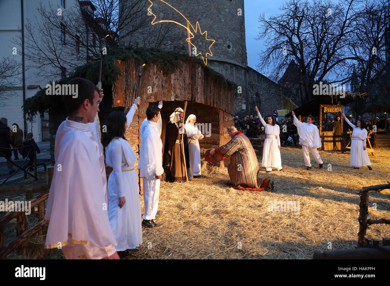 Live Christmas nativity scene in Zagreb, Croatia Stock Photo - Alamy
