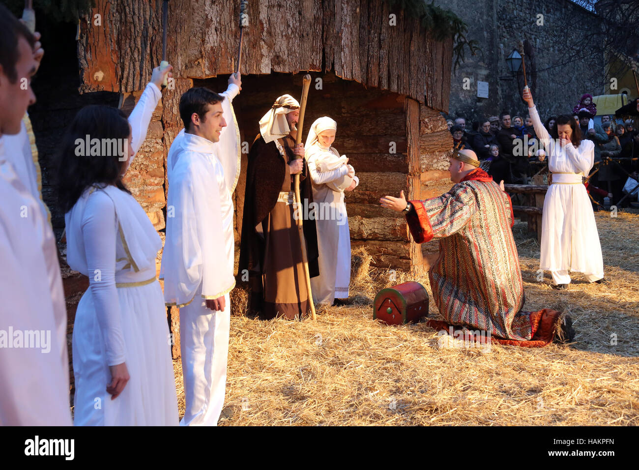Live Christmas nativity scene in Zagreb, Croatia Stock Photo - Alamy