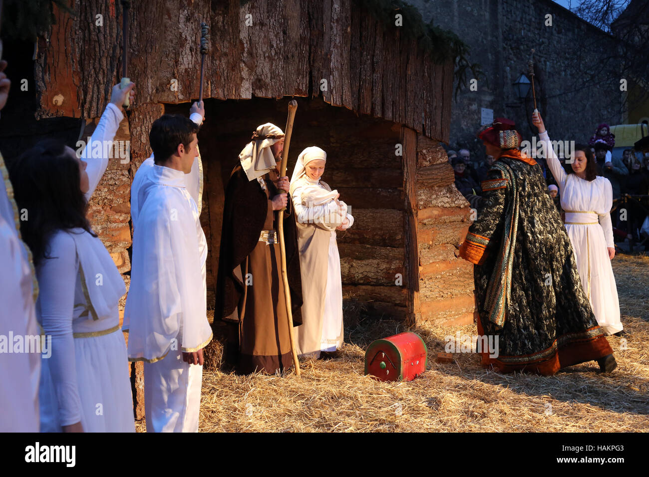 Live Christmas nativity scene in Zagreb, Croatia Stock Photo - Alamy