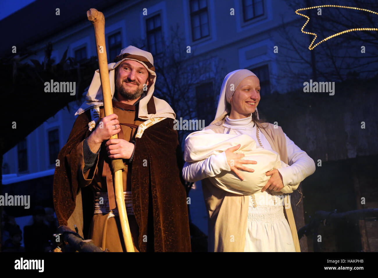 Live Christmas nativity scene in Zagreb, Croatia Stock Photo - Alamy