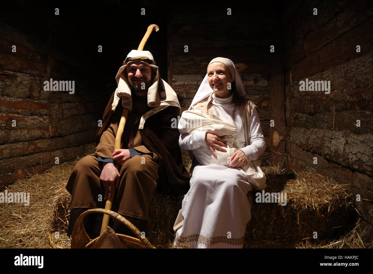 Live Christmas nativity scene in Zagreb, Croatia Stock Photo - Alamy