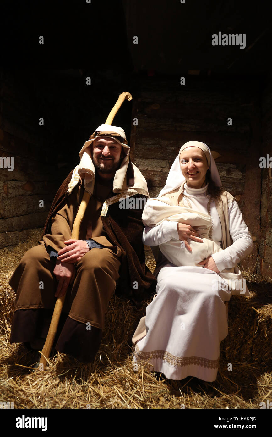 Live Christmas nativity scene in Zagreb, Croatia Stock Photo - Alamy