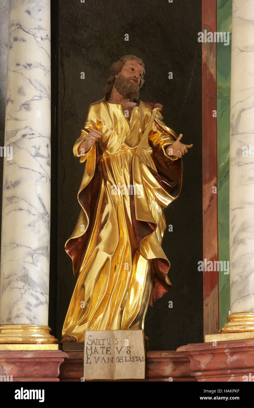 Saint Matthew statue on the altar Adoration of Magi in parish church of ...