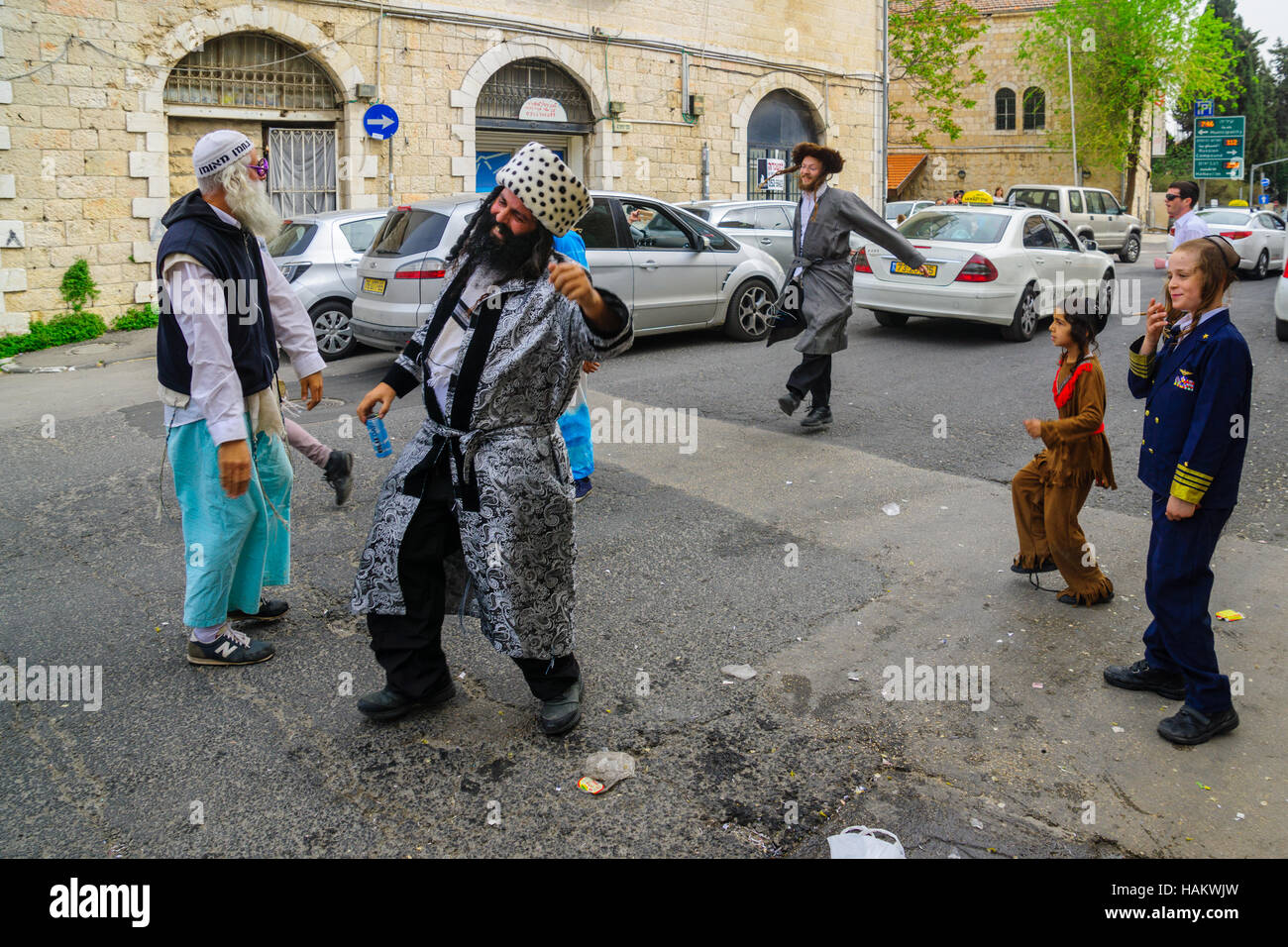 JERUSALEM, ISRAEL - MARCH 25, 2016: Street scene, Breslov Hasidic Jews ...