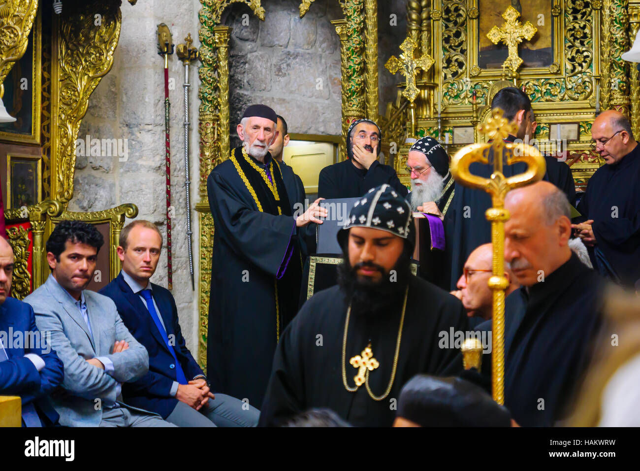 JERUSALEM, ISRAEL - APR 28, 2016: Washing of the Feet ceremony, in the ...