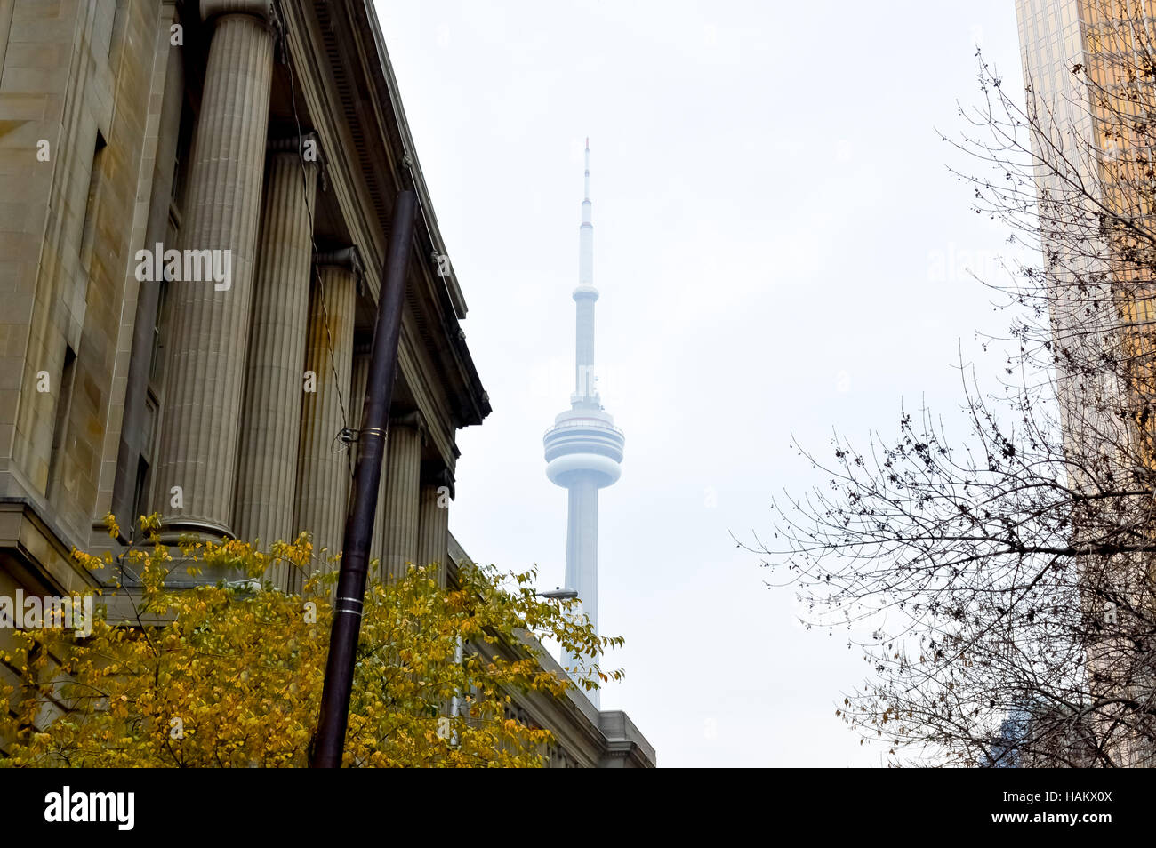 The outside of Union Station in Toronto during the day. The CN tower ...