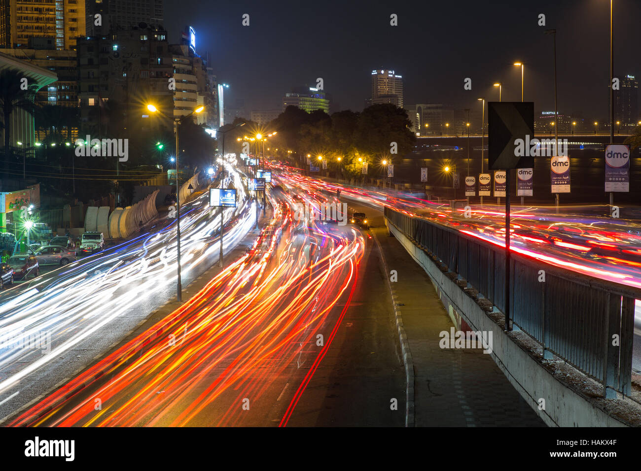 Cairo, Egypt - November 12, 2016: Traffic light trails on the Corniche ...