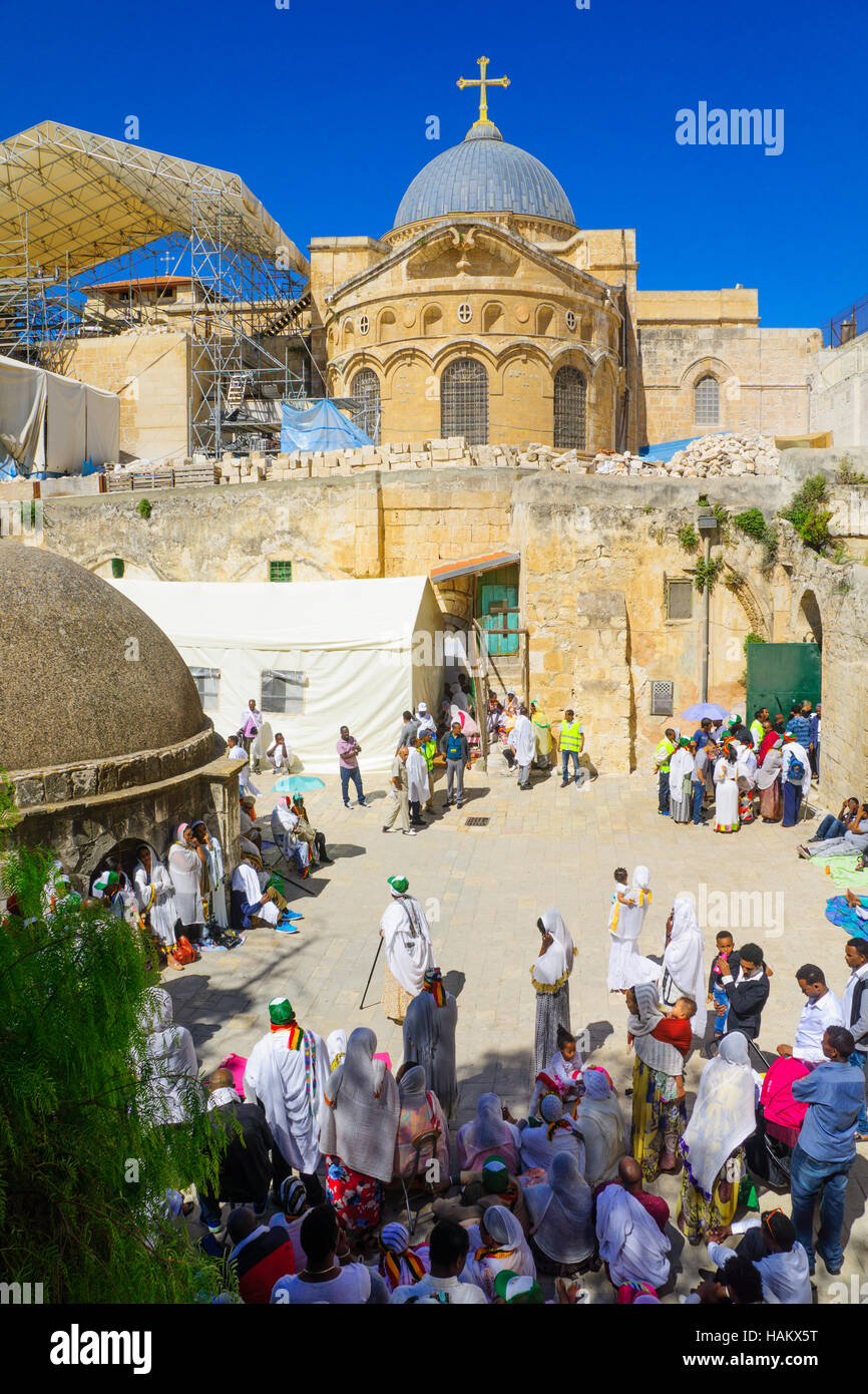 JERUSALEM, ISRAEL - APRIL 29, 2016: A crowd of Ethiopian Pilgrims ...