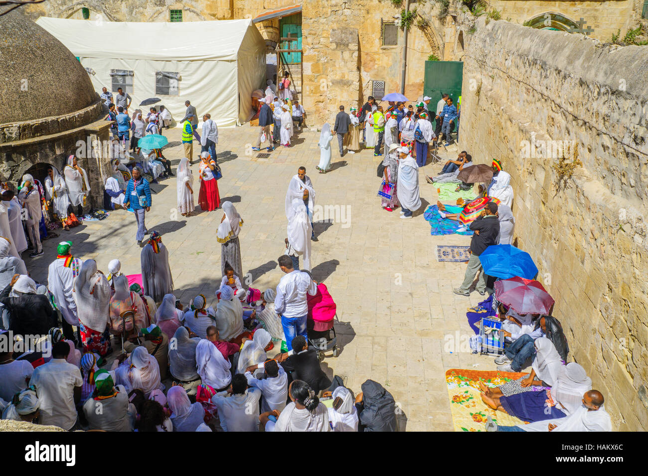 JERUSALEM, ISRAEL - APRIL 29, 2016: A crowd of Ethiopian Pilgrims ...