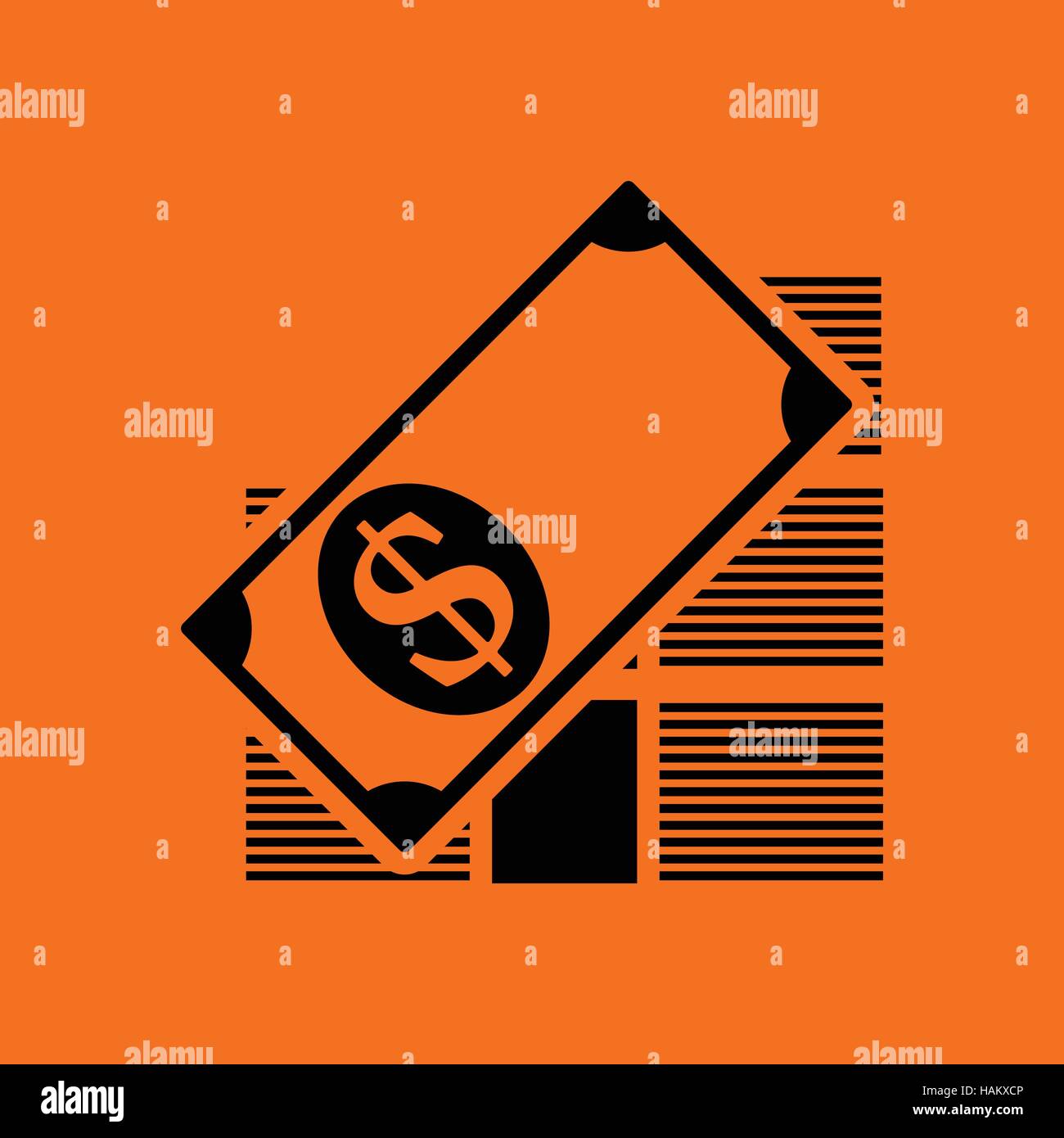 Stack of banknotes icon. Orange background with black. Vector ...