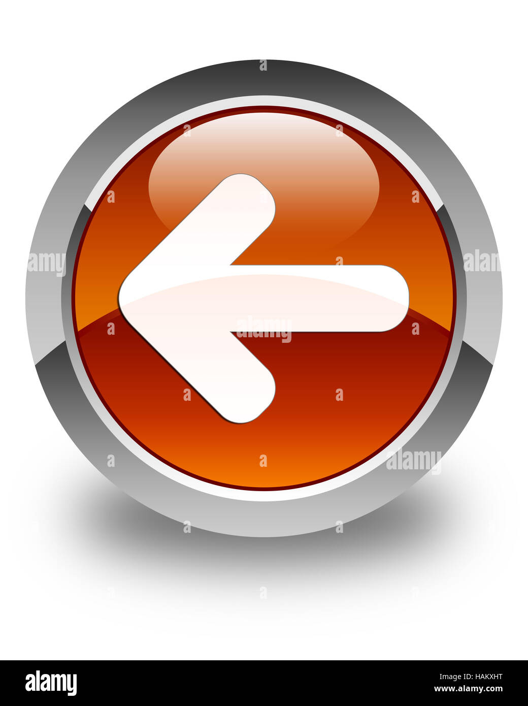 Back arrow icon isolated on glossy brown round button abstract ...