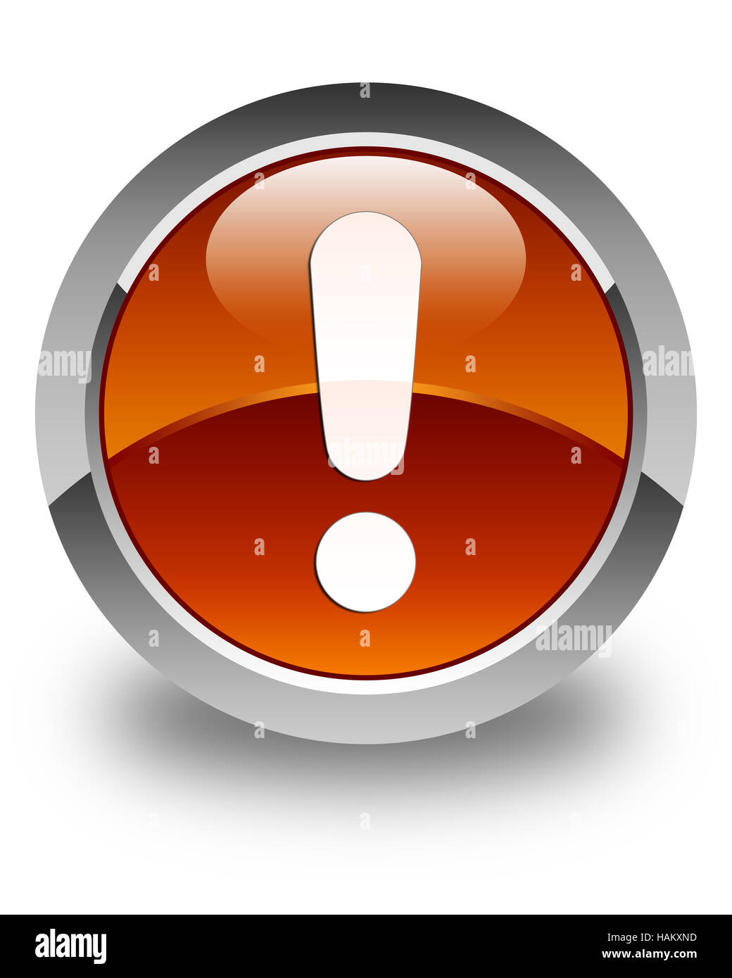 Exclamation mark icon isolated on glossy brown round button abstract ...