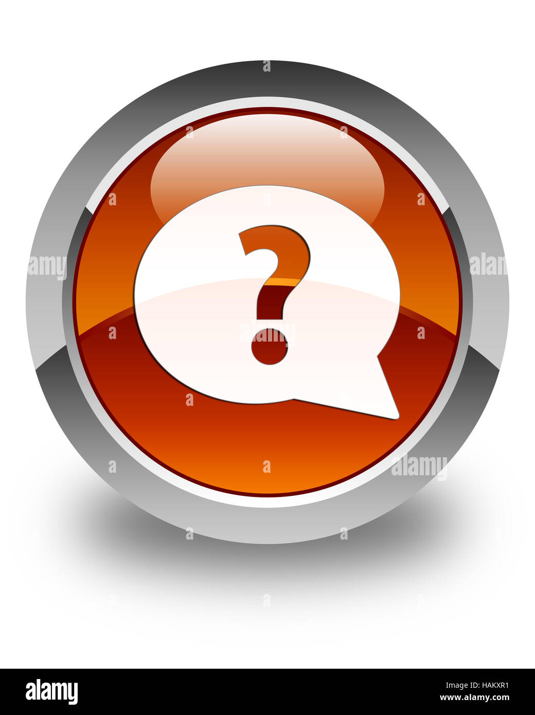 Question mark bubble icon isolated on glossy brown round button ...