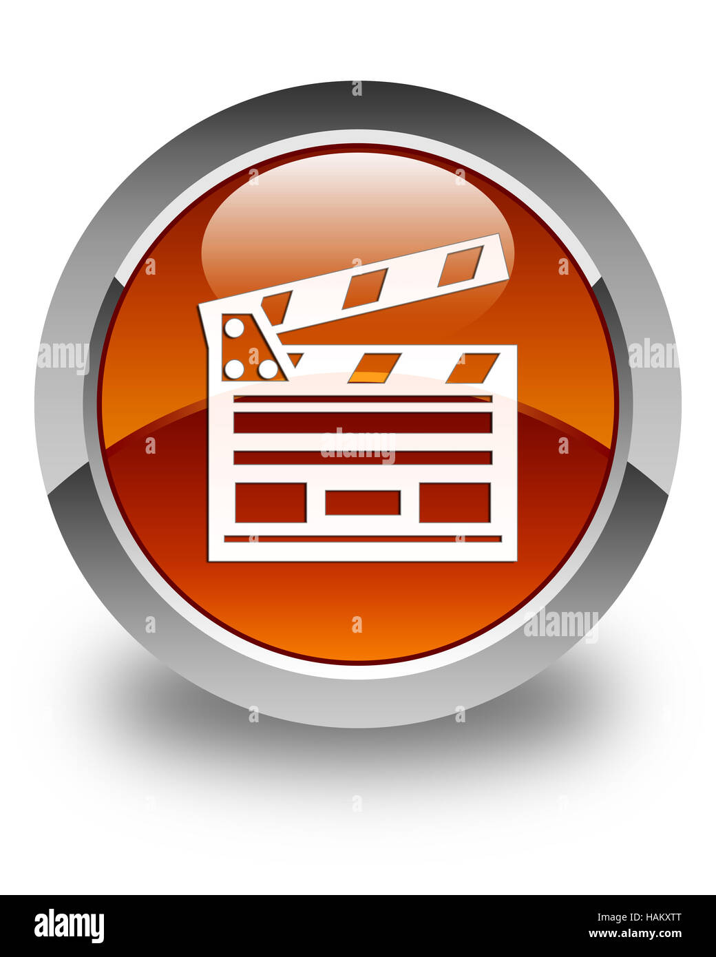 Cinema clip icon isolated on glossy brown round button abstract ...