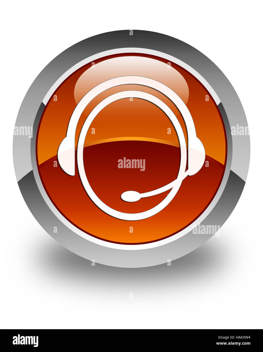 Customer care service icon isolated on glossy brown round button ...