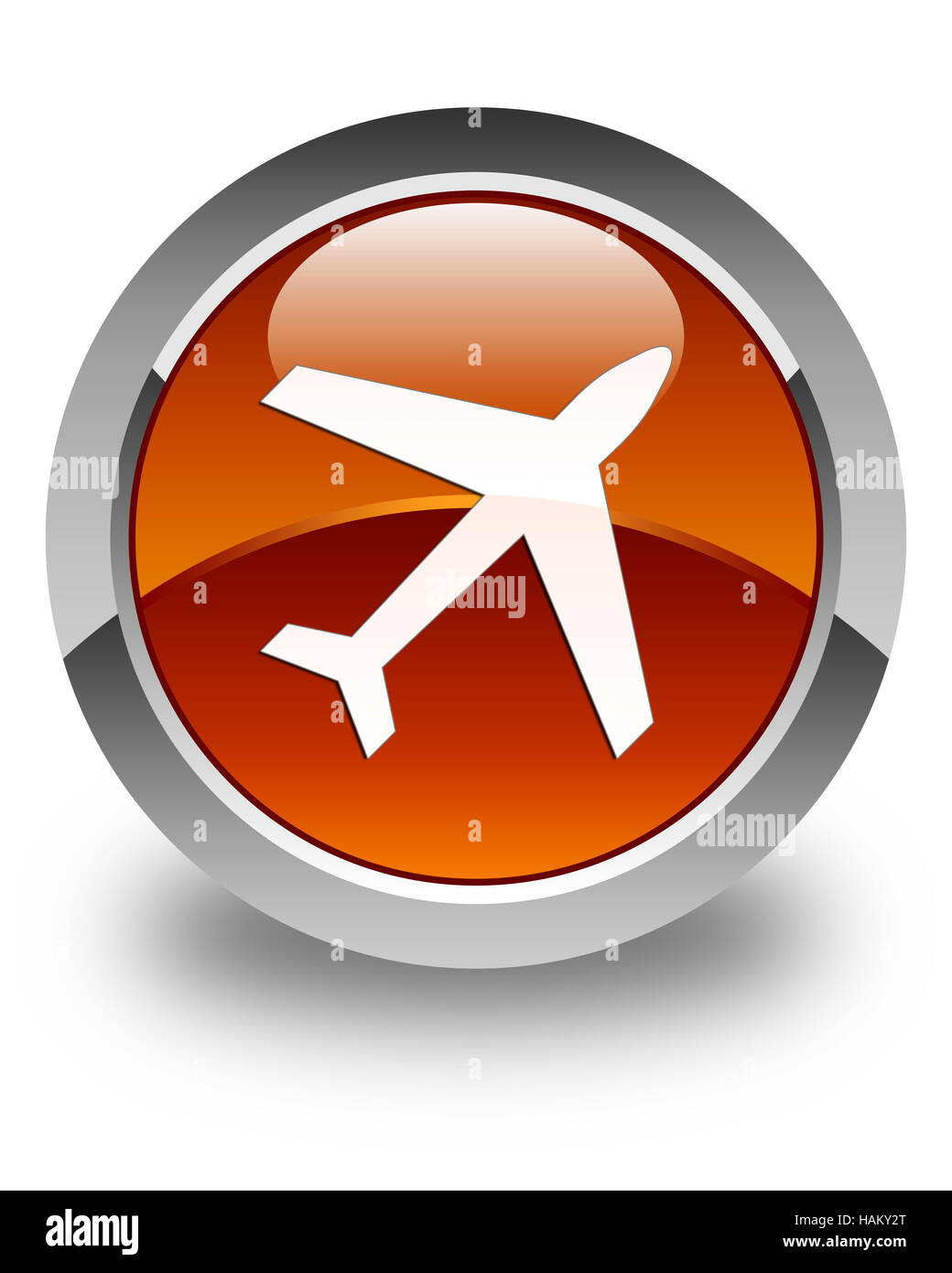 Plane icon isolated on glossy brown round button abstract illustration ...