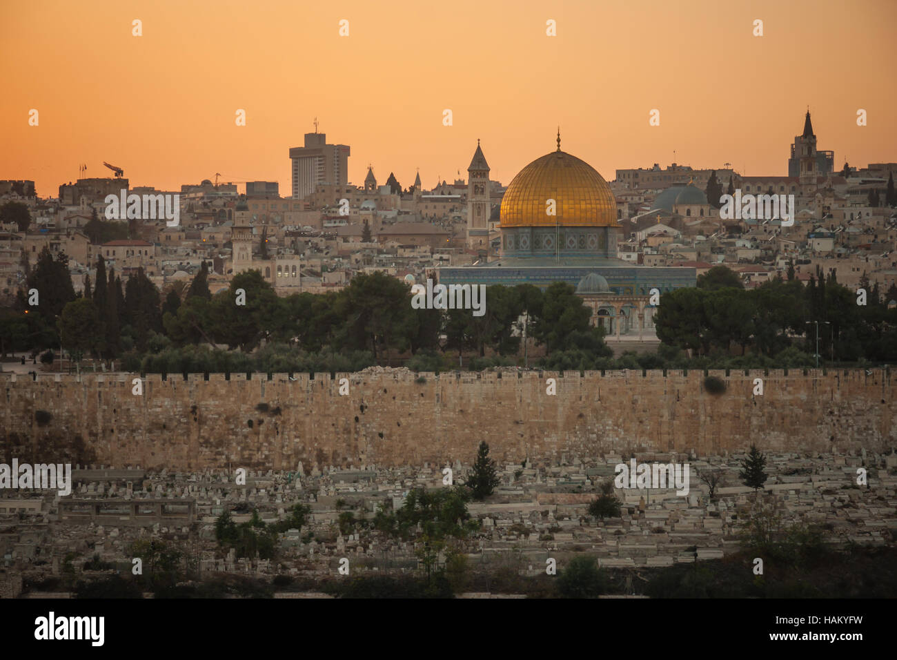 Jerusalem old city at sunset Stock Photo - Alamy