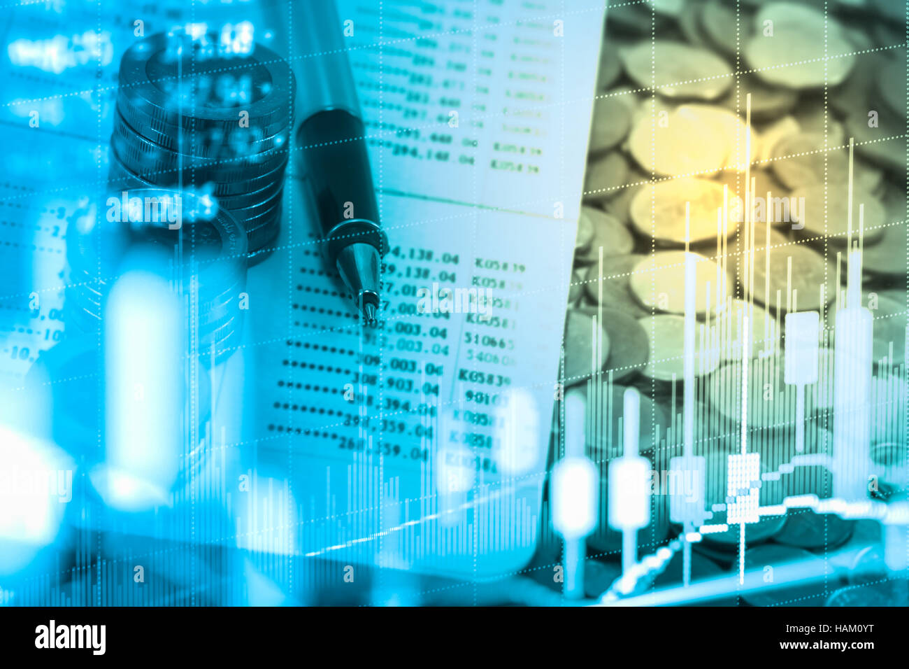 Graph of stock market data and financial with the view from LED display ...