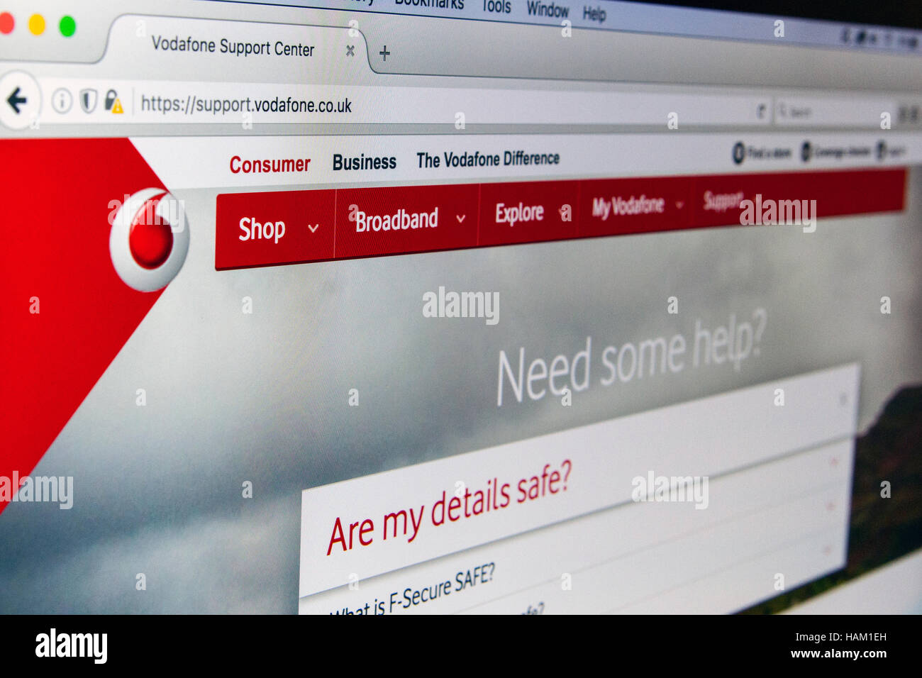 Vodafone mobile website Online cyber security Stock Photo - Alamy