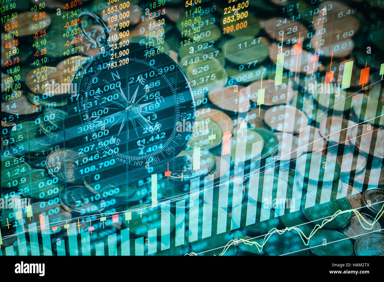 Graph of stock market data and financial with the view from LED display ...