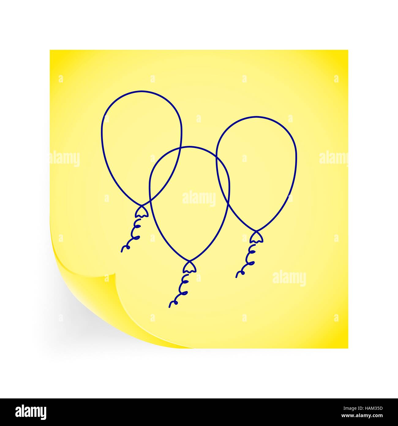Ballon. Single icon on the yellow note paper. Vector illustration Stock ...