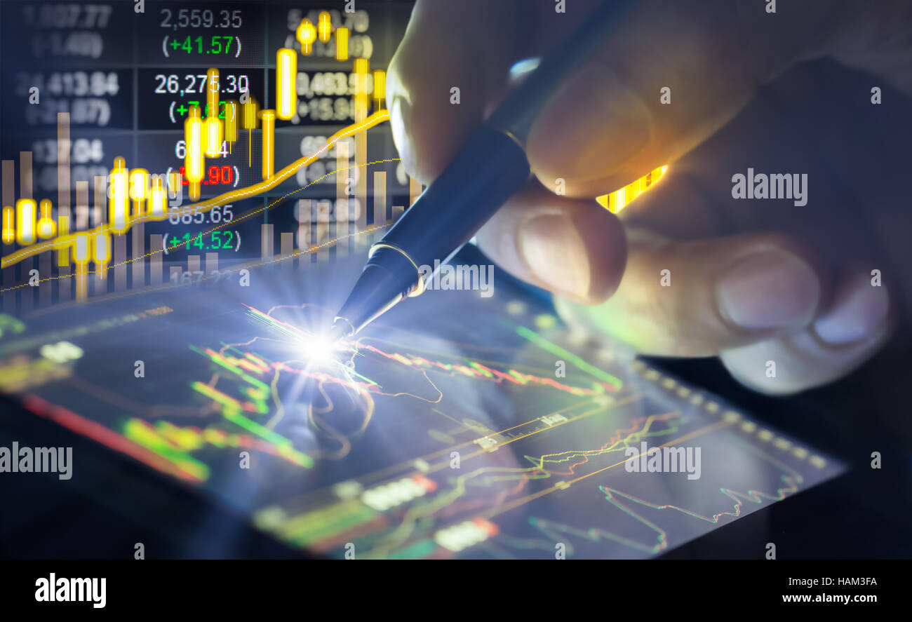 Graph of stock market data and financial with the view from LED display ...