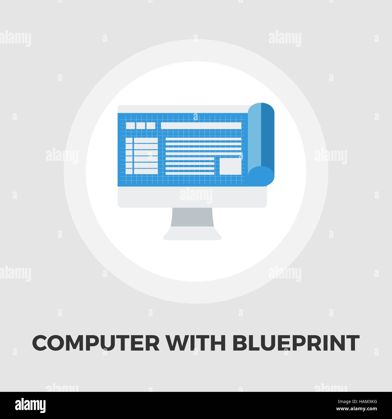 Monitor whit blueprint icon vector. Flat icon isolated on the white ...