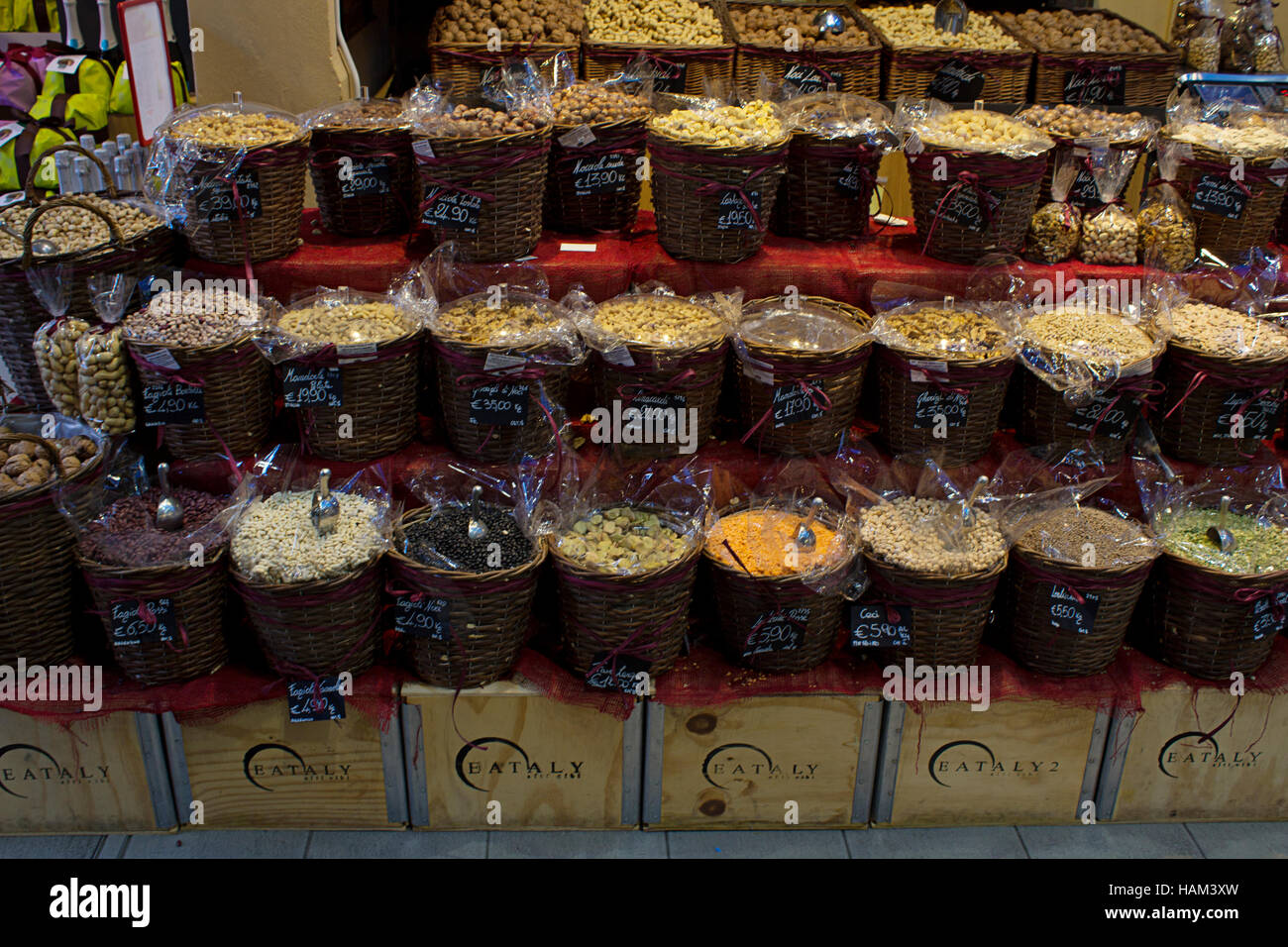 Eataly famous food store market: assortment of different type of dry ...