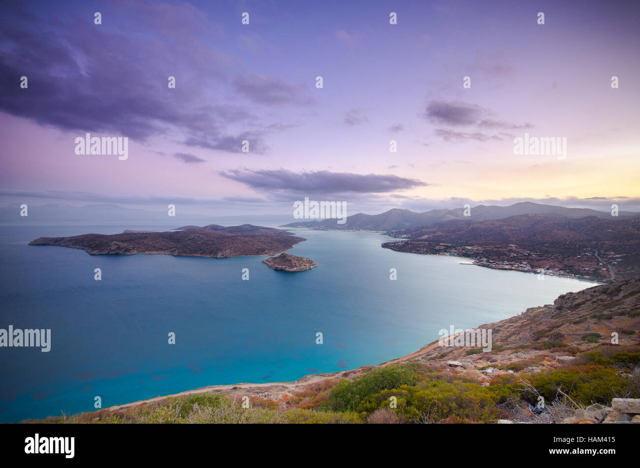 Panoramic view of Spinalonga and the gulf of Elounda Stock Photo - Alamy