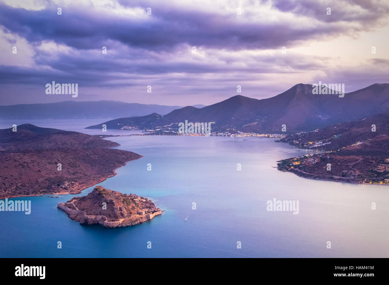 Panoramic view of Spinalonga and the gulf of Elounda Stock Photo - Alamy
