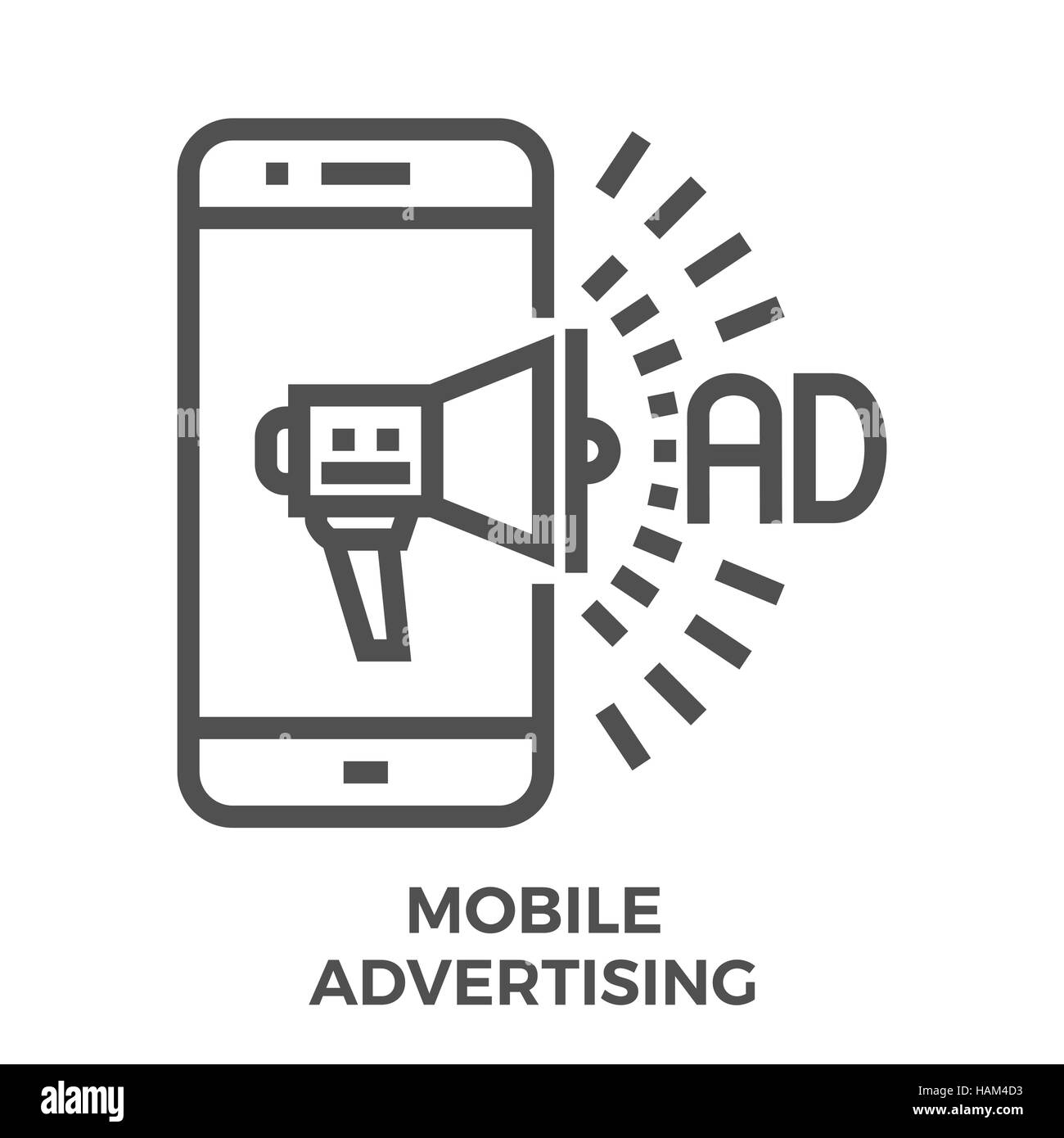Mobile Advertising Thin Line Vector Icon Isolated on the White ...