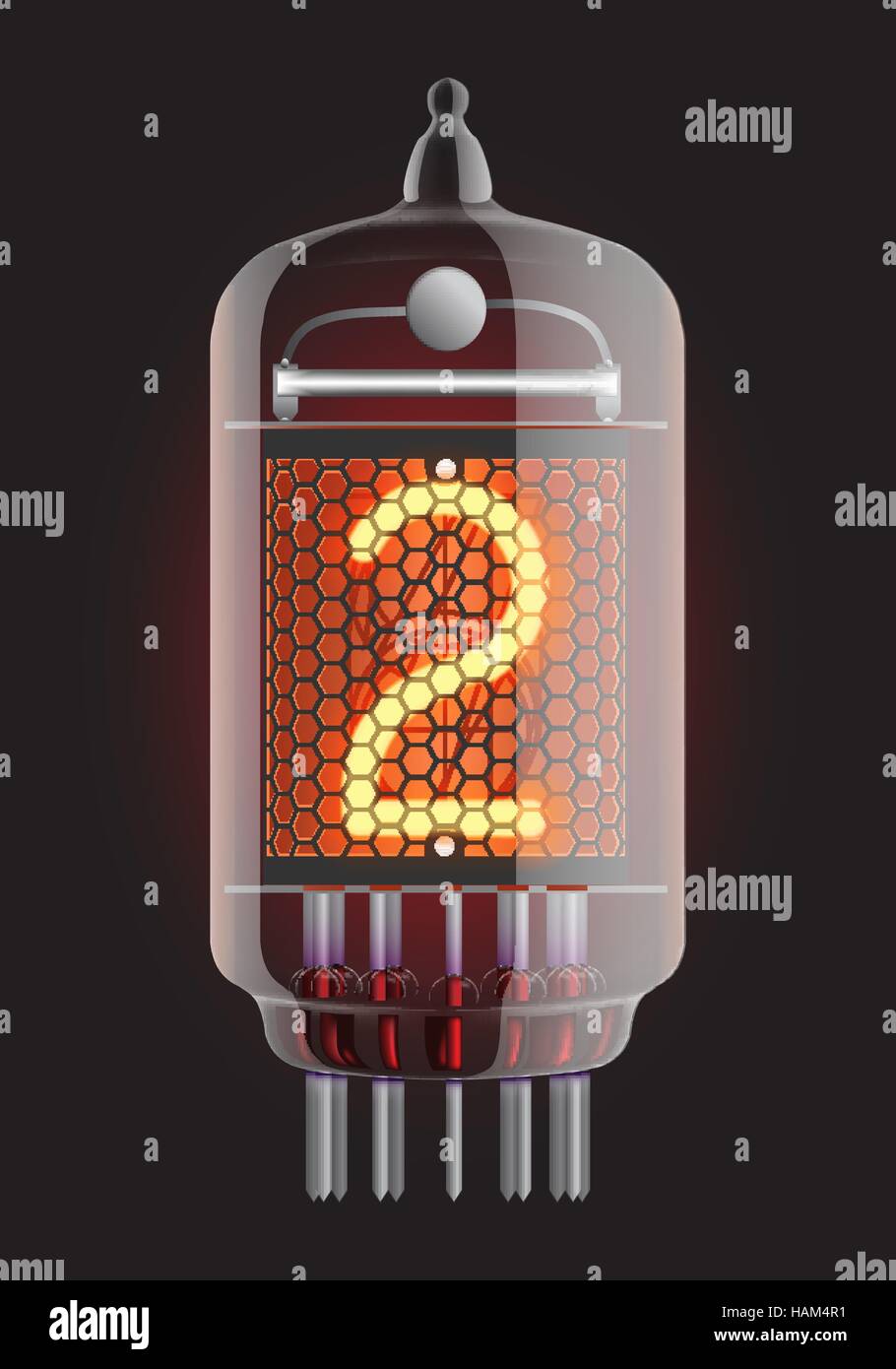 Nixie tube indicator. The number two of retro, Transparency guaranteed ...