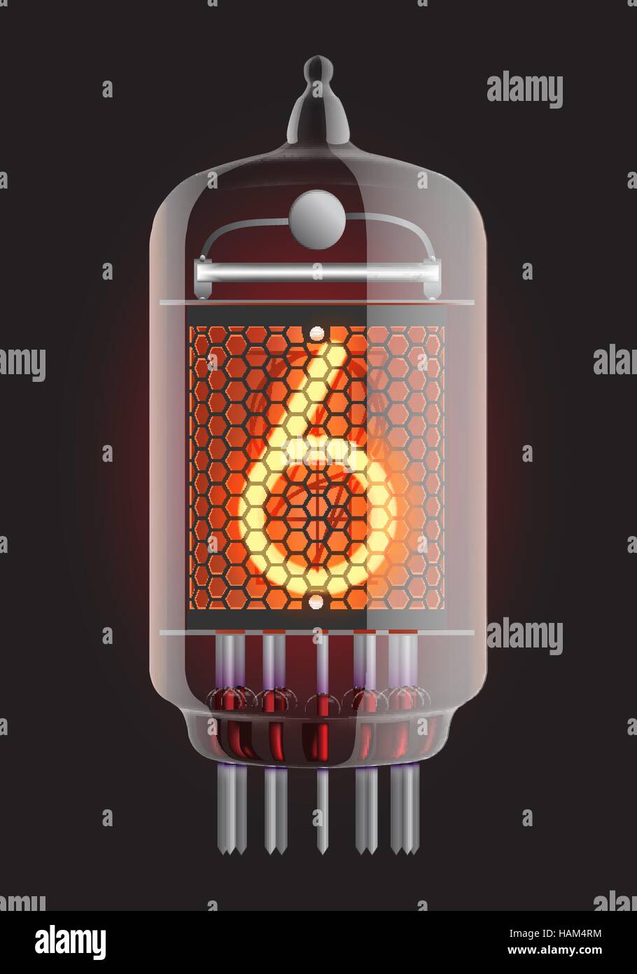 Nixie tube indicator. The number six of retro, Transparency guaranteed ...