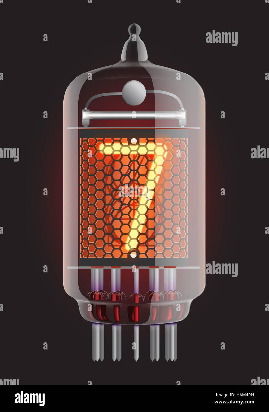 Nixie tube indicator. The number seven of retro, Transparency ...