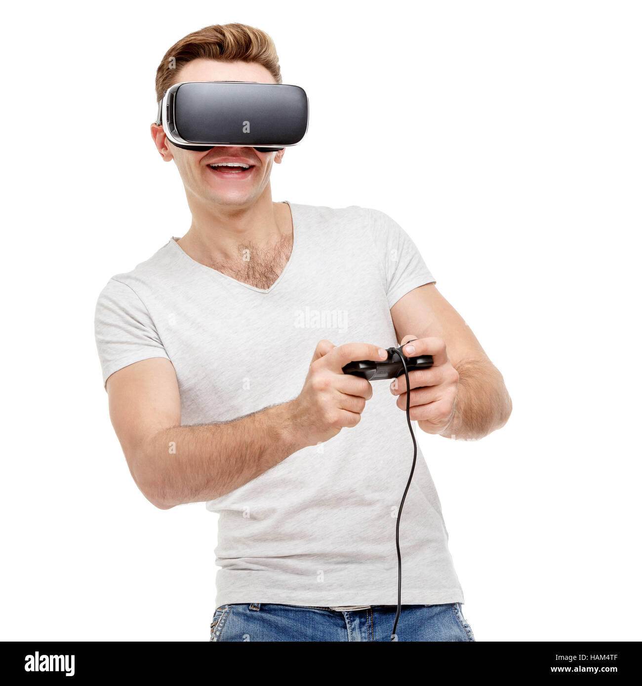 Man with virtual reality goggles Stock Photo - Alamy