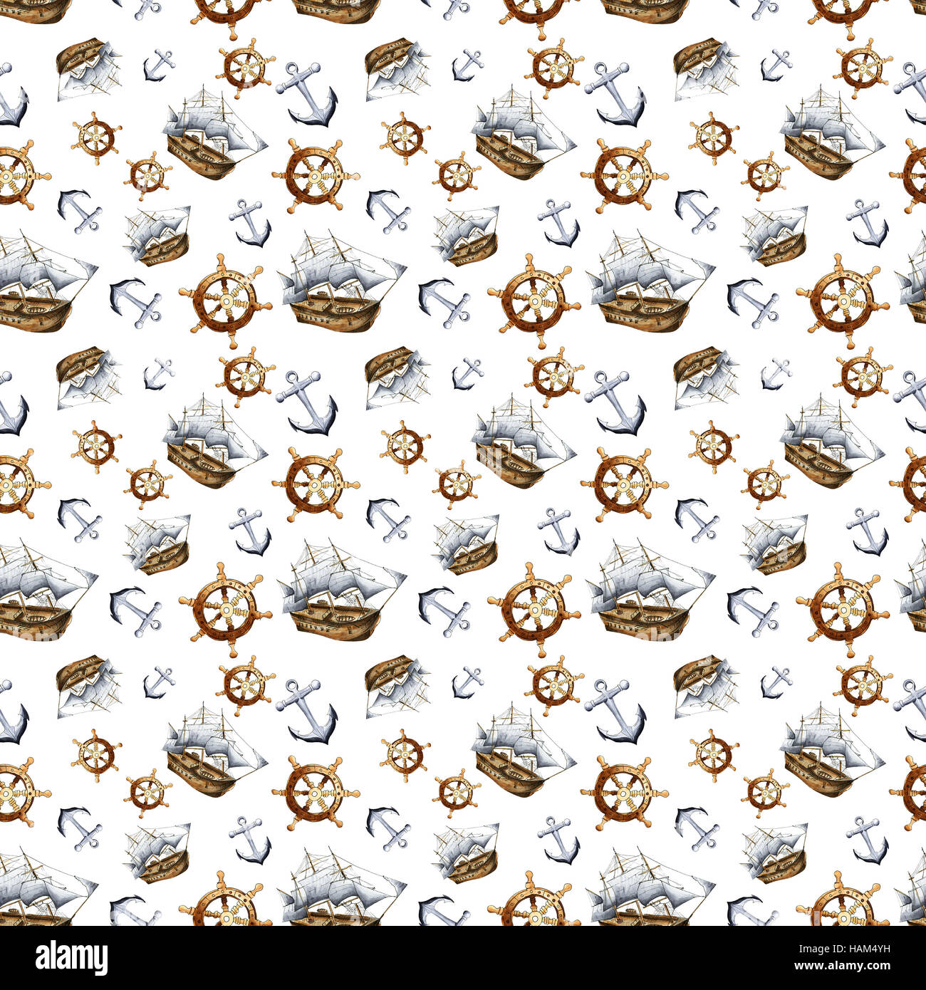 Sketch sea navigation seamless pattern. Hand painted sea life texture ...