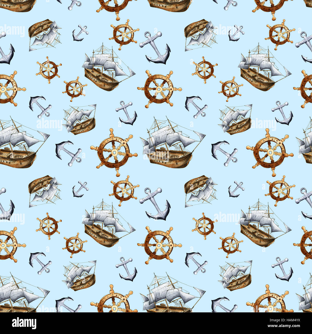 Sketch sea navigation seamless pattern. Hand painted sea life texture ...