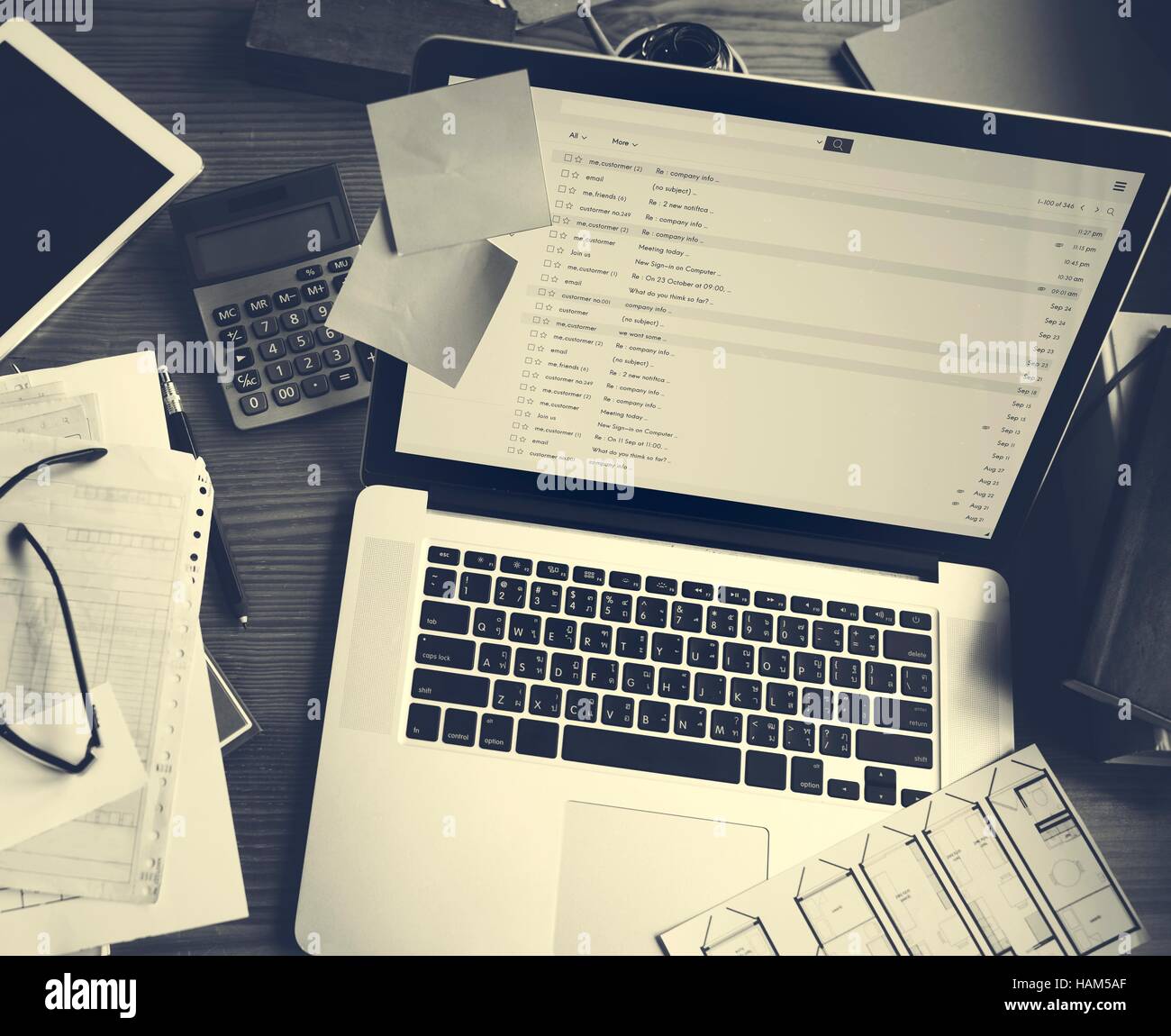 Workplace Workspace Wooden Table Document Concept Stock Photo - Alamy