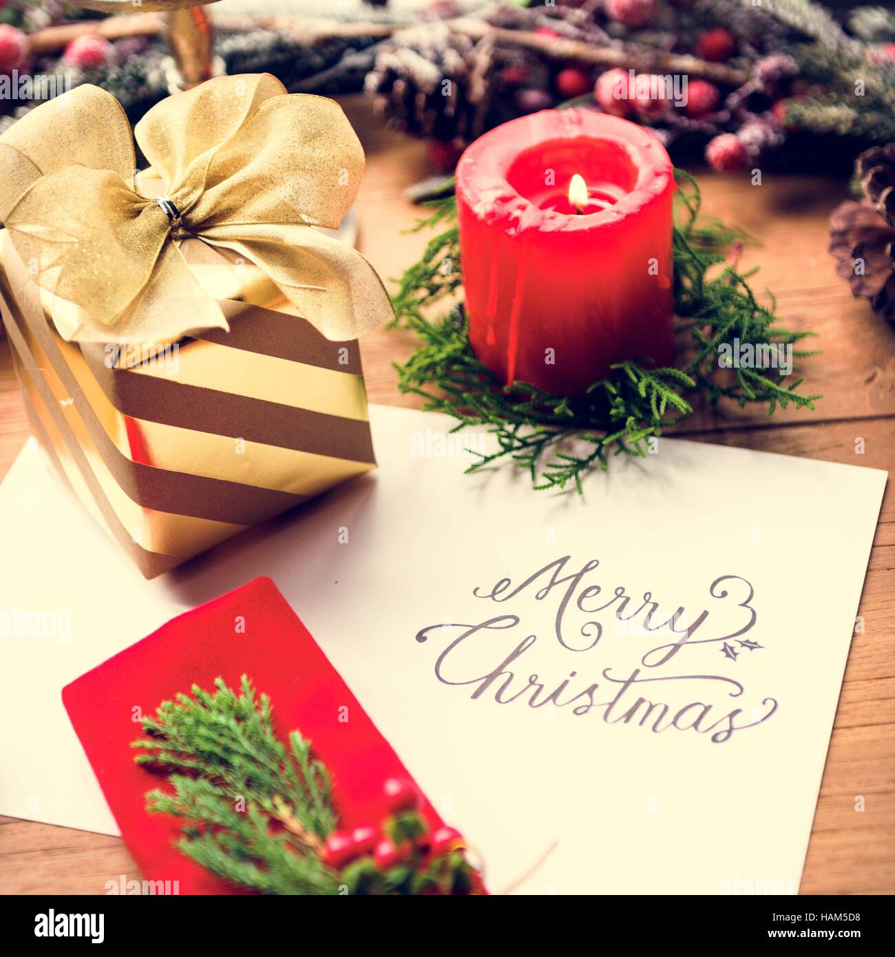 Merry Christmas Card Present Concept Stock Photo - Alamy