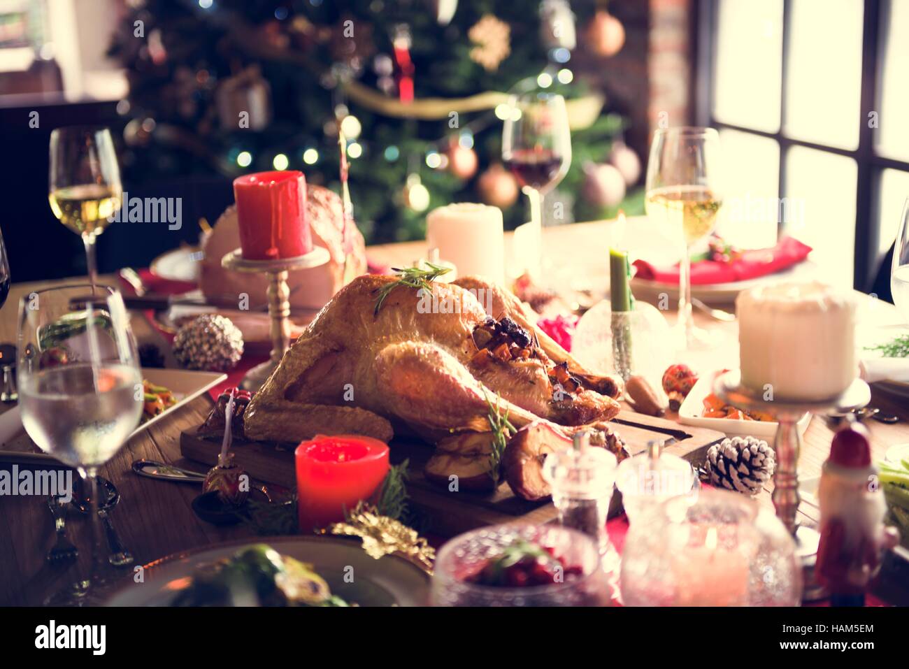 Christmas Family Dinner Table Concept Stock Photo - Alamy