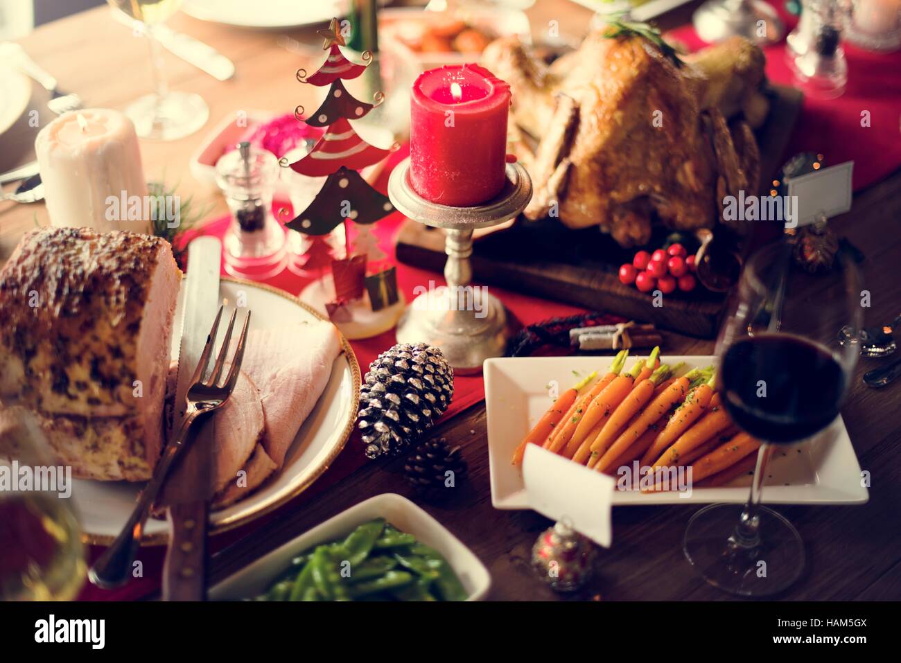 Christmas Family Dinner Table Concept Stock Photo - Alamy