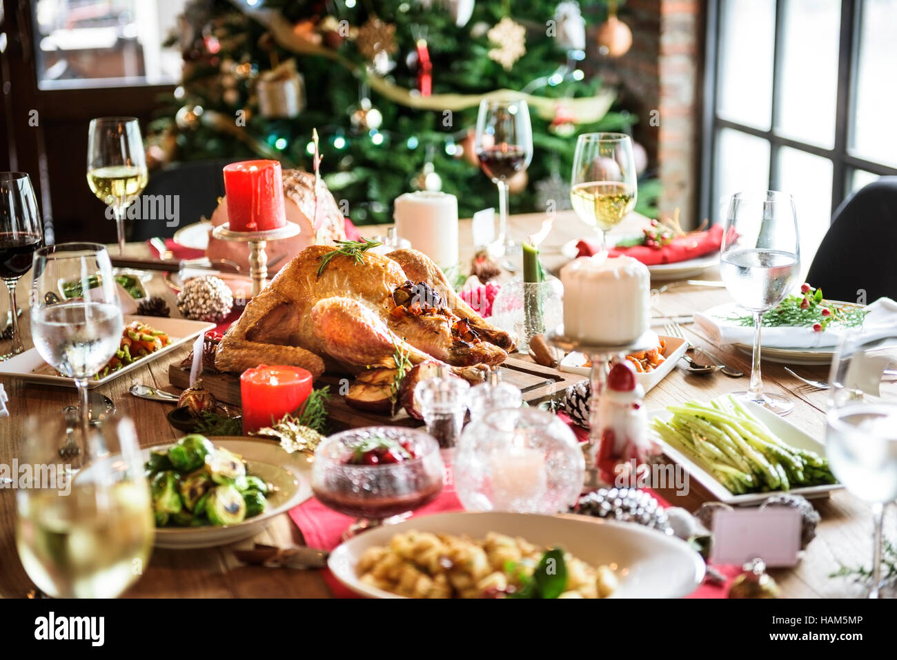 Christmas Family Dinner Table Concept Stock Photo - Alamy