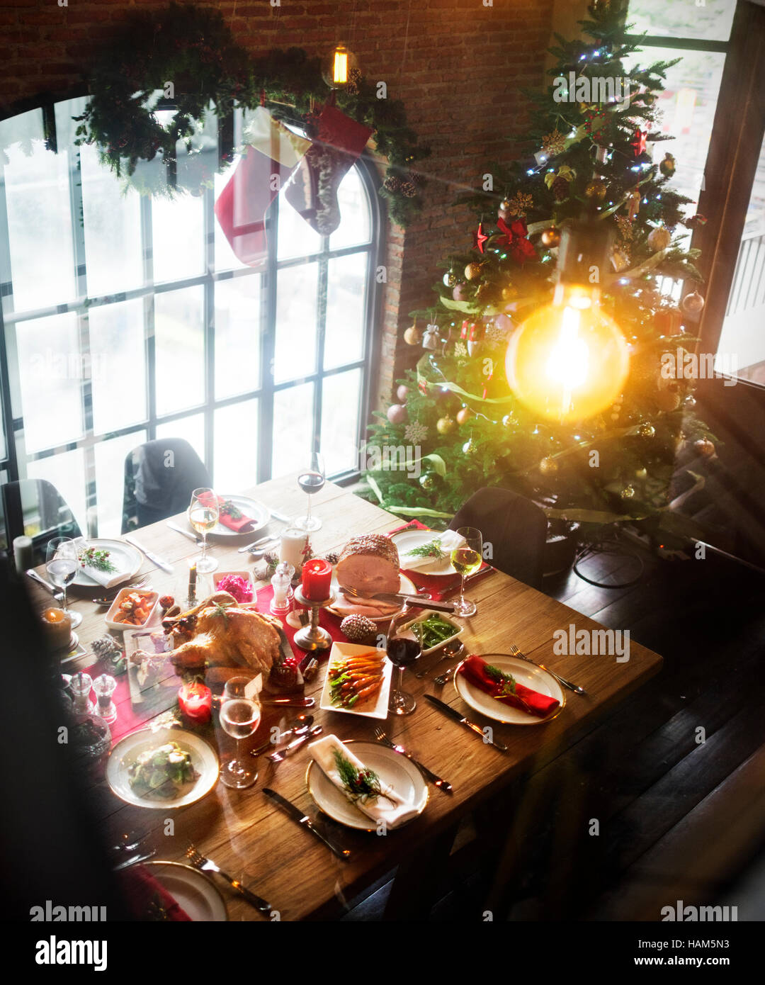 Christmas Family Dinner Table Concept Stock Photo - Alamy