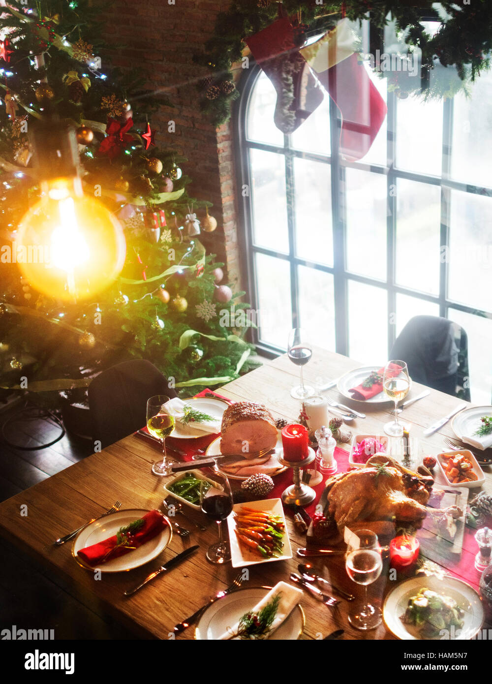Christmas Family Dinner Table Concept Stock Photo - Alamy